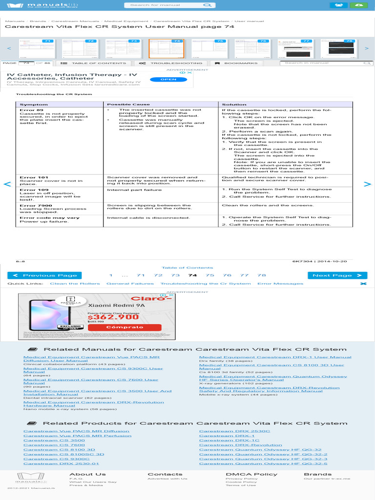 Carestream Vita Flex CR System User Manual (Page 74 of 86) ManualsLib | PDF
