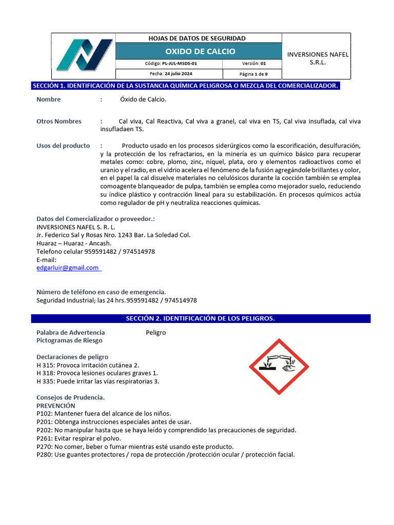 MSDS Oxido | PDF