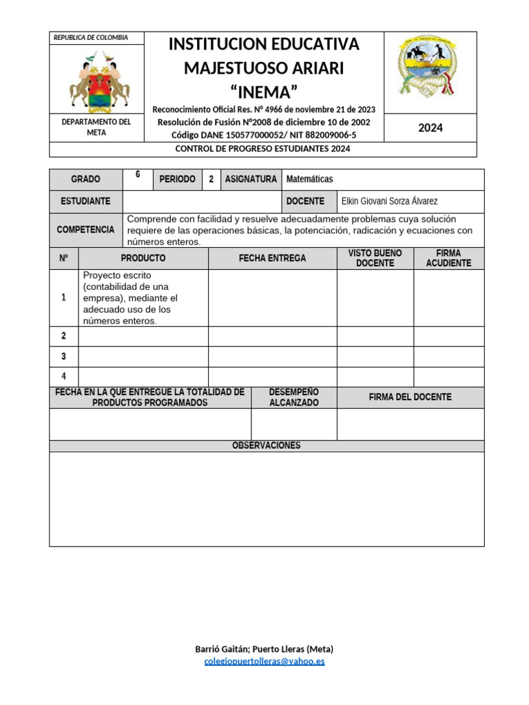 Control de Progreso Matematicas 2 Periodo | PDF