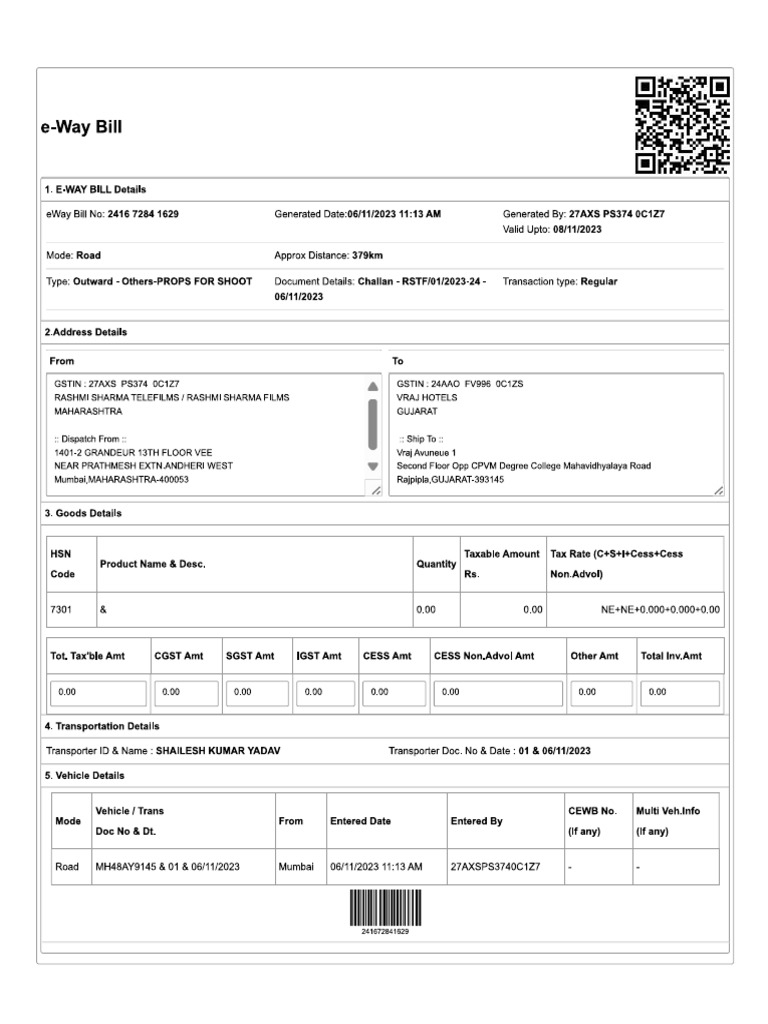 E Way Bill | PDF