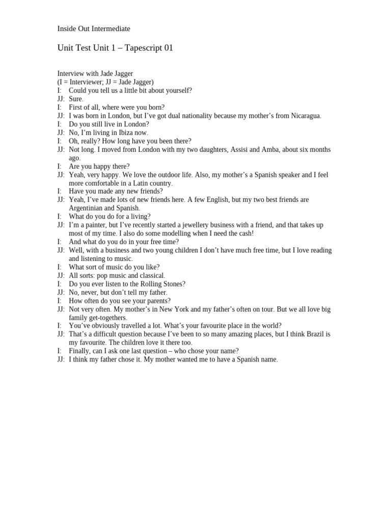 Unit Test 1 Tapescript | PDF