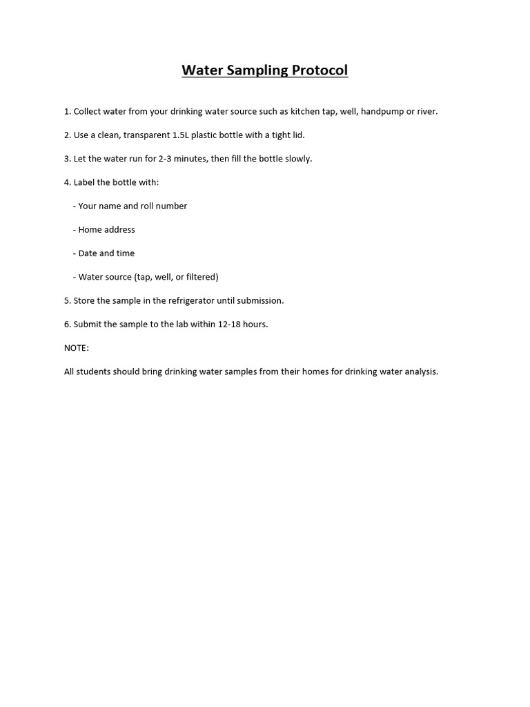 Water Sampling Protocol for Students | PDF
