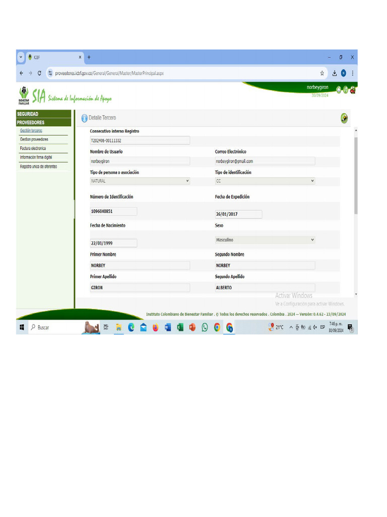 Pantallazo Registro Proveedores | PDF