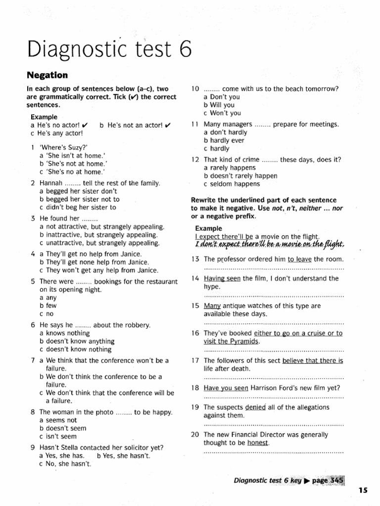 Diagnostic Test 6 Negation | PDF