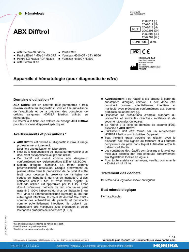 A01a00053pbfr Abx Difftrol | PDF
