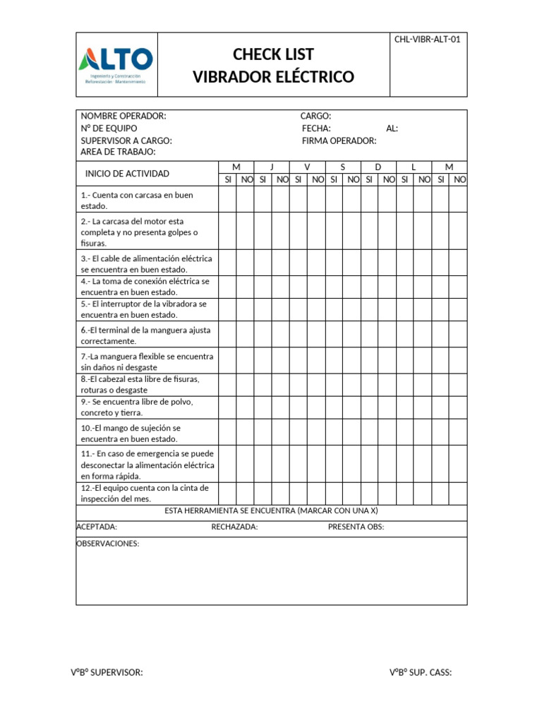 check list vibrador | PDF