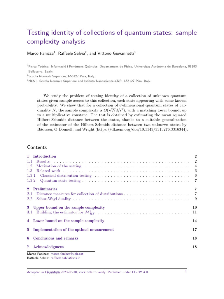 Sample Complexity in Quantum State Testing | PDF | Statistical ...