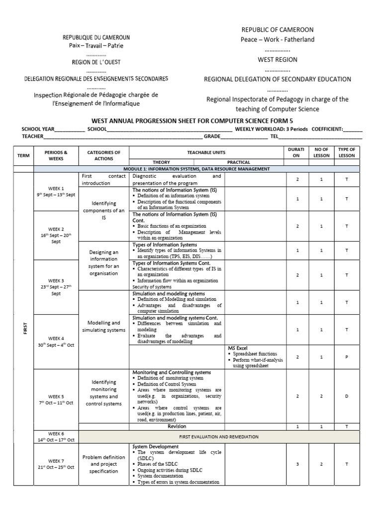 Annual Progression Sheets For Form 5 | PDF
