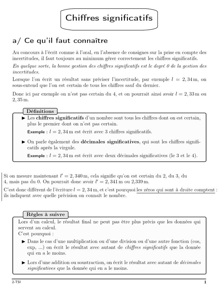 Fiche - Chiffres Significatifs | PDF