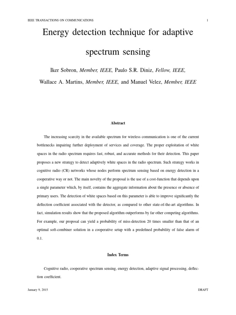 Energy Detection Technique For Adaptive | PDF | Cognitive Radio ...