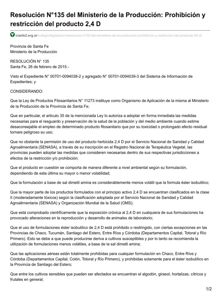 .Ar-Resolucion N135 Del Ministerio de La Produccion Prohibicion y ...