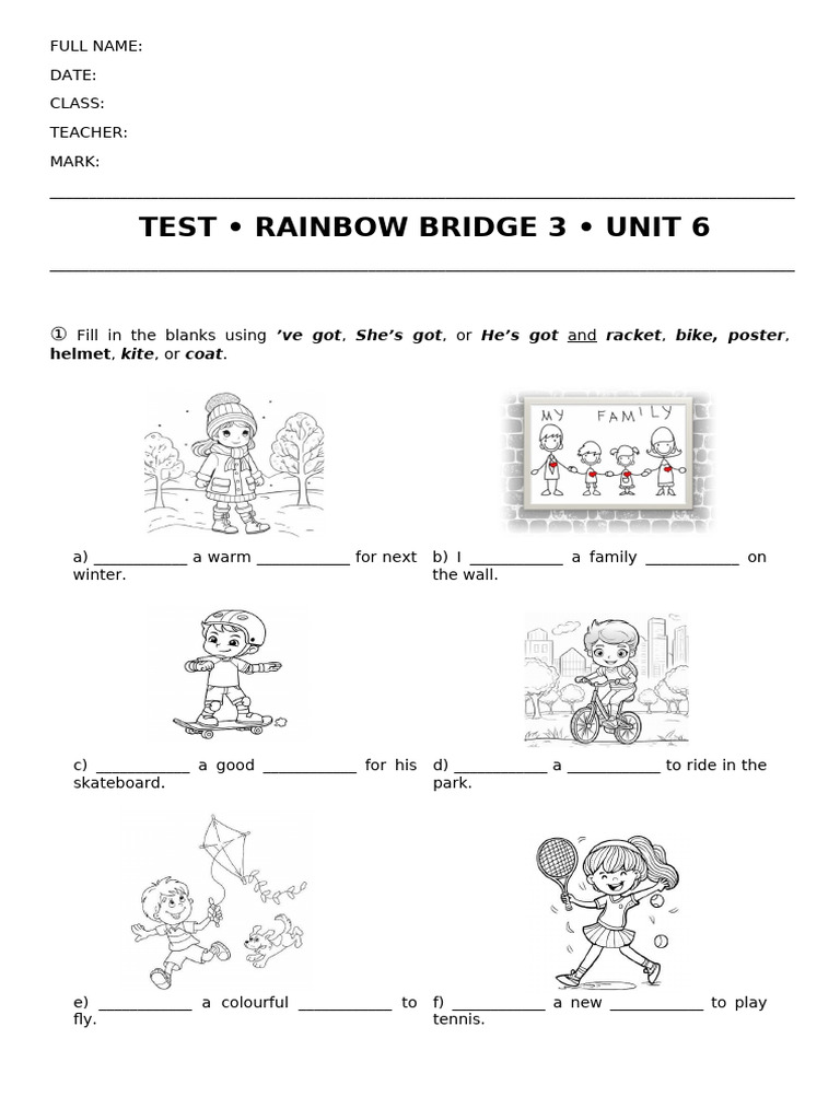 TEST-UNIT 6 (RAINBOW BRIDGE 3) 20-09-24 | PDF