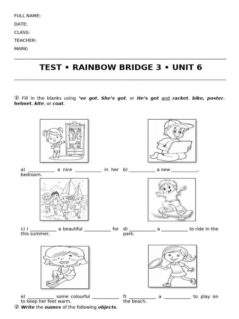 Test-Unit 6 (Rainbow Bridge 3) - Retake | PDF