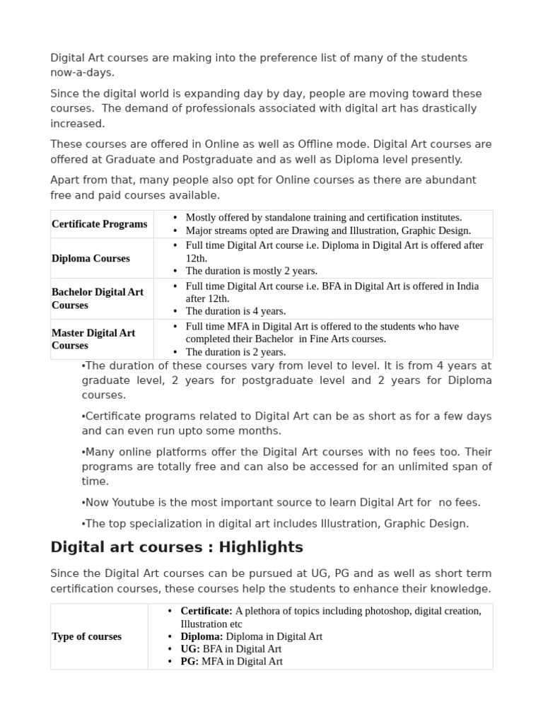 Digital Art Courses: Types, Duration, Fees | PDF | Typography | Career ...
