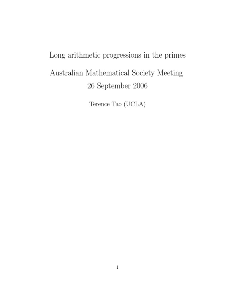 Long Arithmetic Progressions in The Primes Australian Mathematical ...