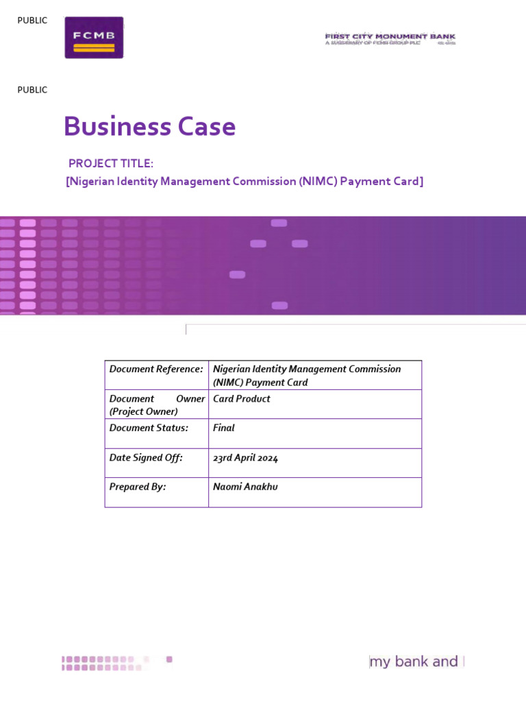Business Case - NIMC Payment Card - Updated 03052024 | PDF