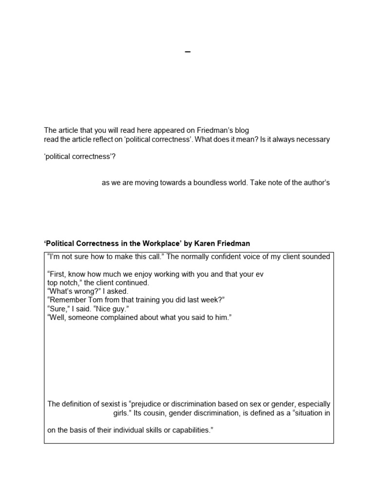 MODULE2-Task-3 Read An Article Political Correctness in The Workplace | PDF | Sexism | Self ...