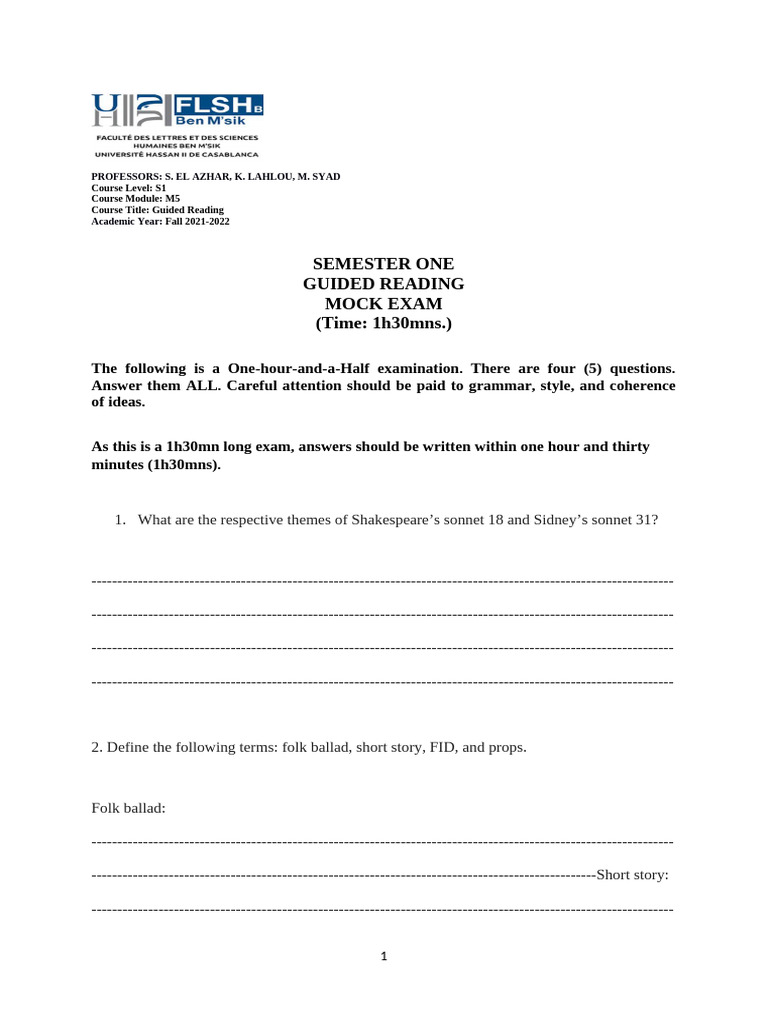 S1 Guided Reading Mock Exam | PDF S1 Guided Reading Mock Exam | PDF