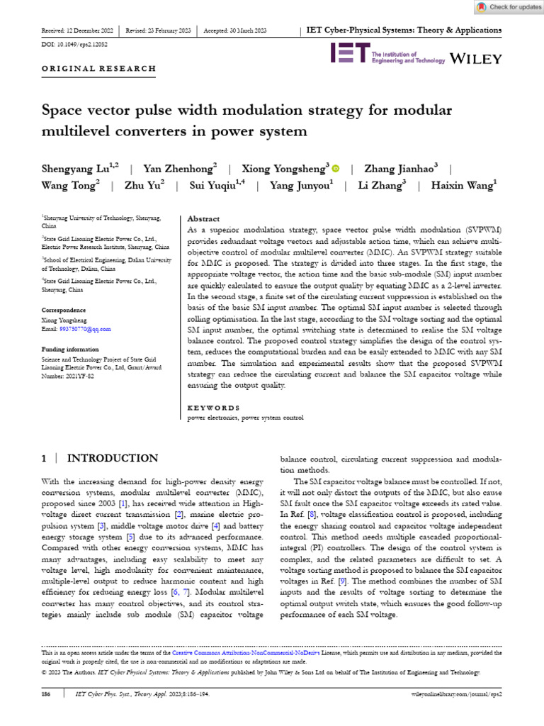 IET Cyber-Phy Sys Theory Ap - 2023 - Lu - Space Vector Pulse Width ... IET Cyber-Phy Sys Theory Ap - 2023 - Lu - Space Vector Pulse Width ...