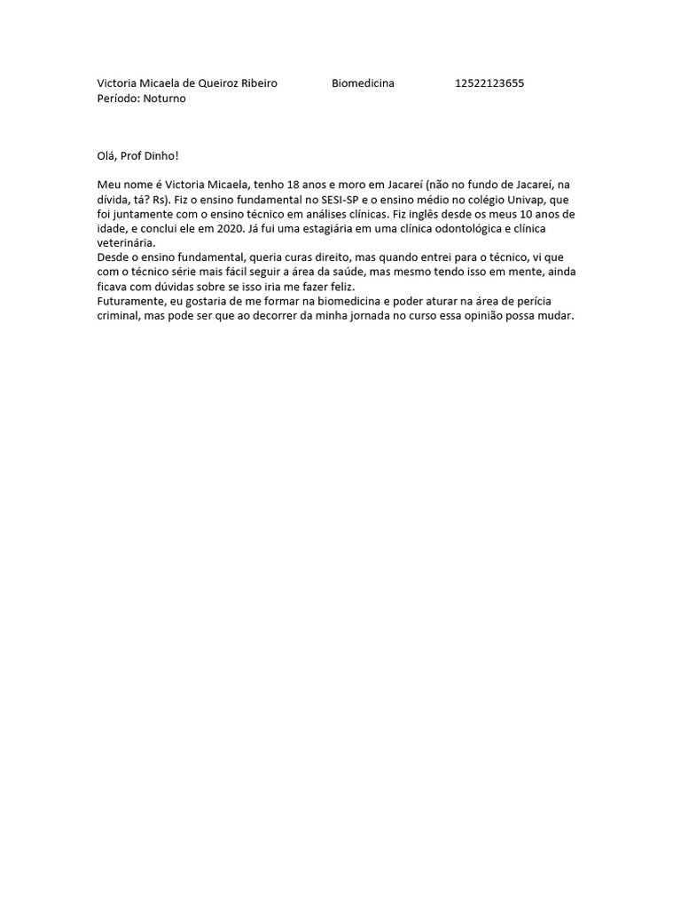 Victoria Micaela de Queiroz Ribeiro - Biomedicina | PDF