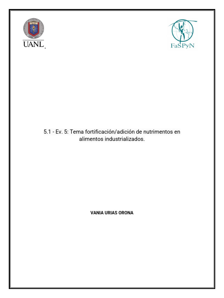 Ev. 5 Tema Fortificaciónadición de Nutrimentos | PDF