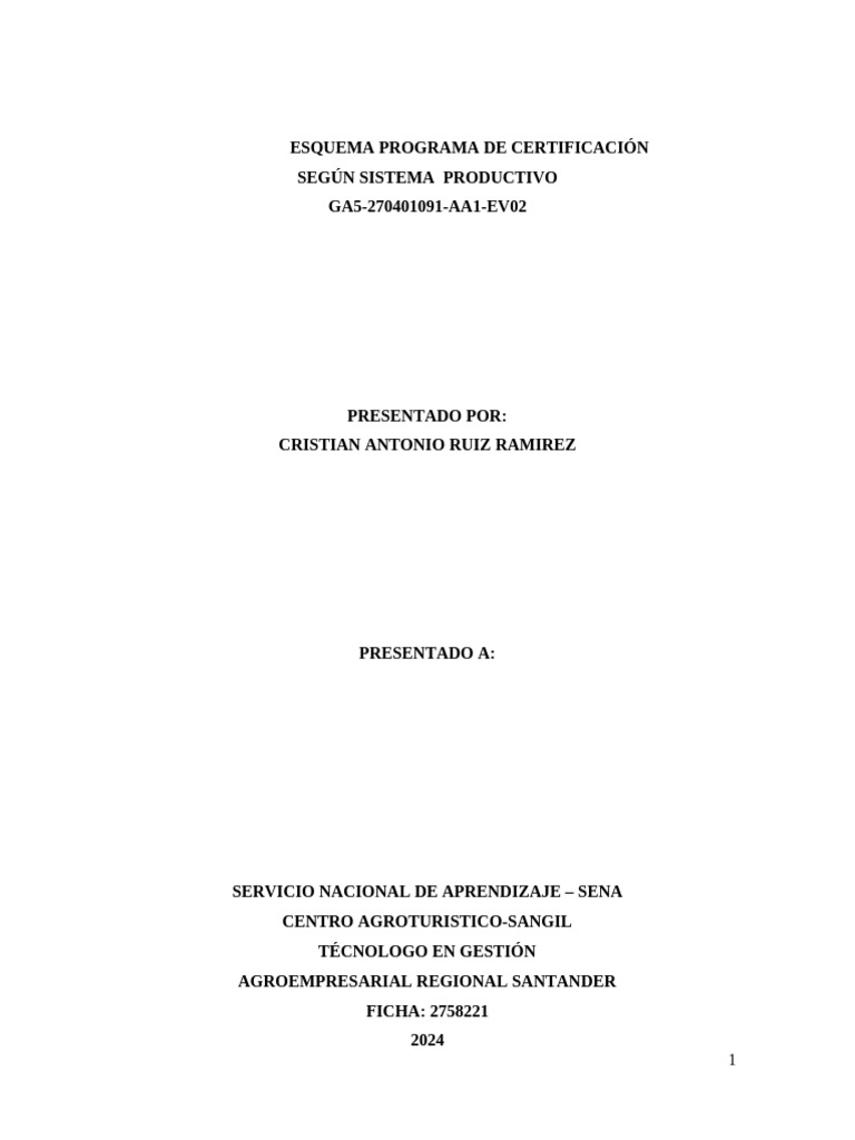 Esquema Programa de Certificacion Segun Sistema Productivo | PDF