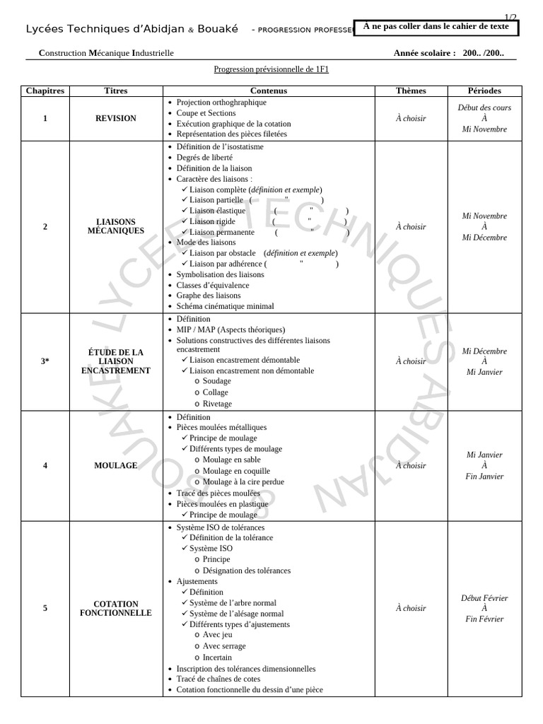 CMI-Progression - Prof - 1F1 | PDF