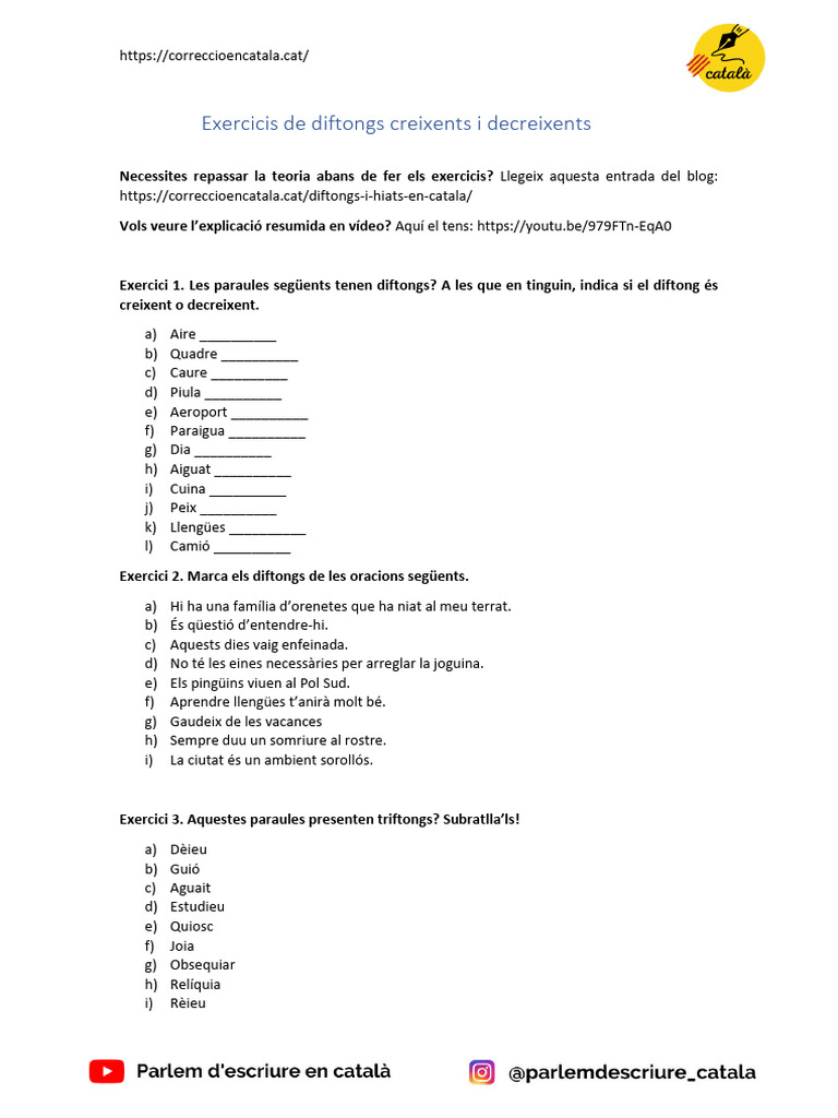 Exercicis de Diftongs I Hiats - PDF | PDF