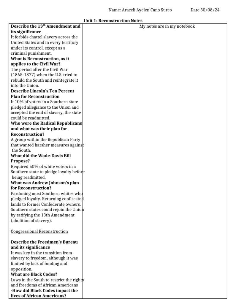 Reconstruction Notes | PDF