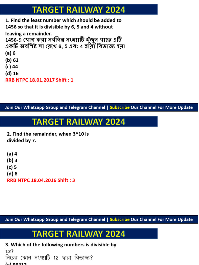 Railway Math Note Class 3 (Pyq) | PDF | Arithmetic | Mathematics