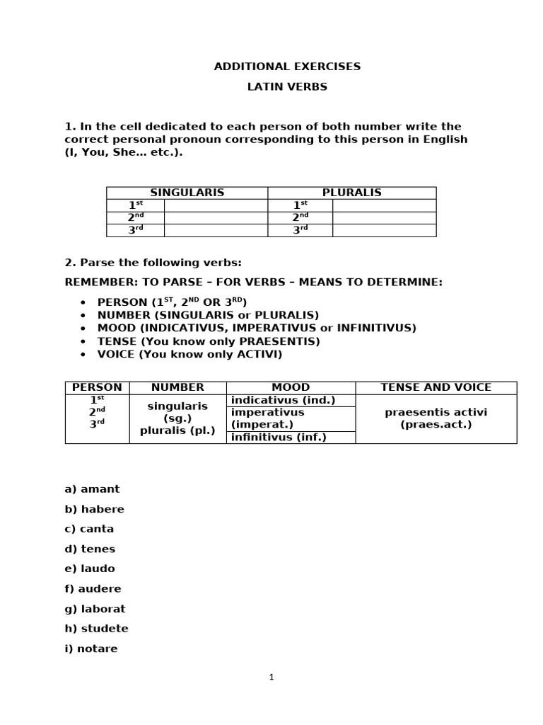 Verbs - Latin - Additional Exercises | PDF