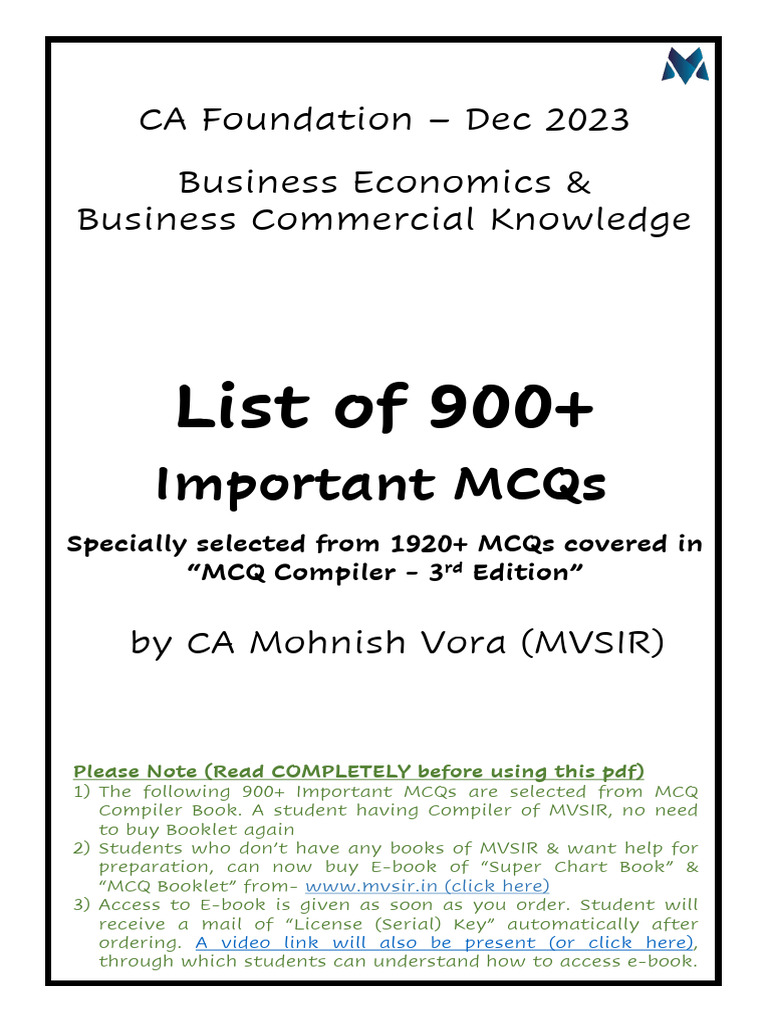 IMP MCQs List - Booklet - MVSIR | PDF