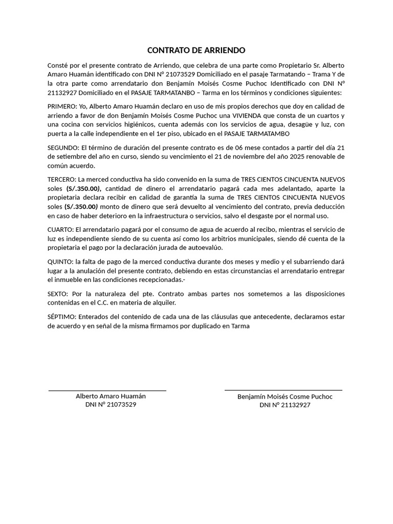 CONTRATO DE ARRIENDO | PDF