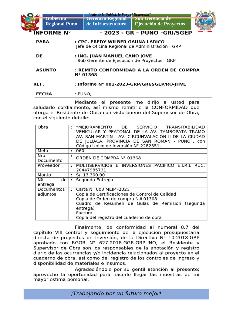 Remito Conformidad de Afirmado A.2 Segud. Entrega | PDF | Finanzas y ...