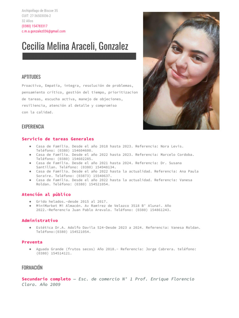 Curriculum Vitae Cecilia Melina Araceli | PDF