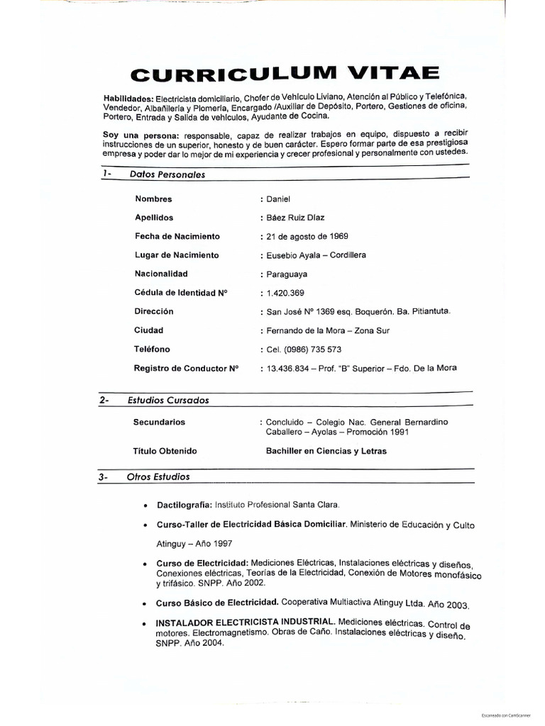 CURRICULUM VITAE - DANIEL BÁEZ | PDF