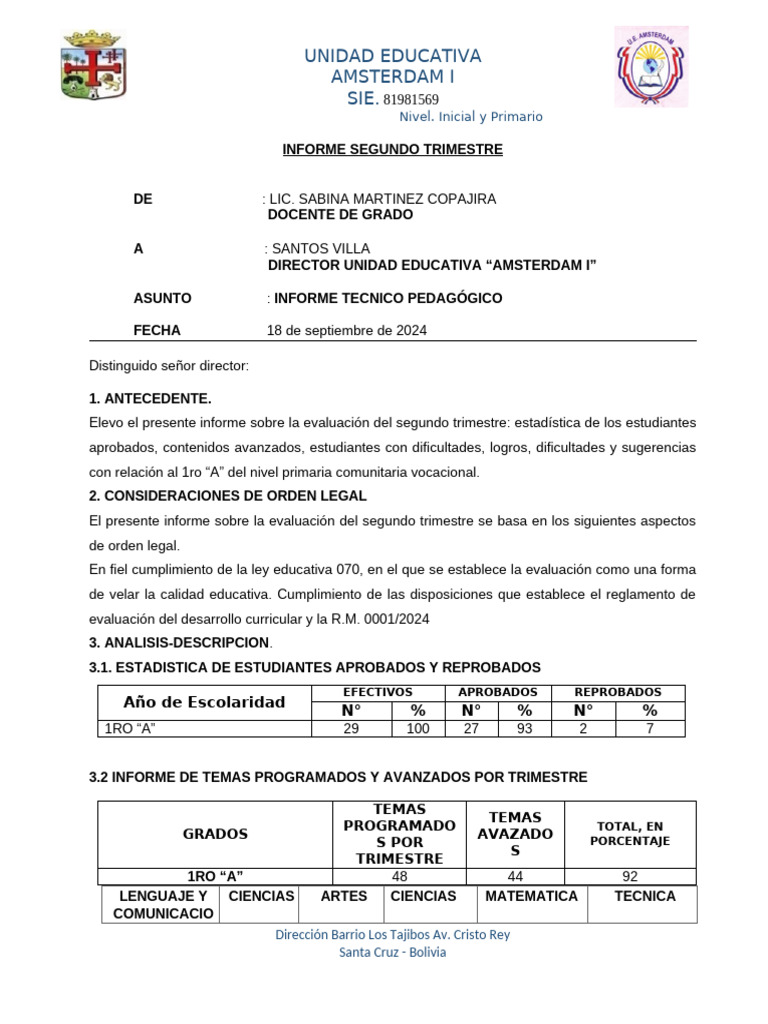 Informe 2do Tri Prof Sabina | PDF