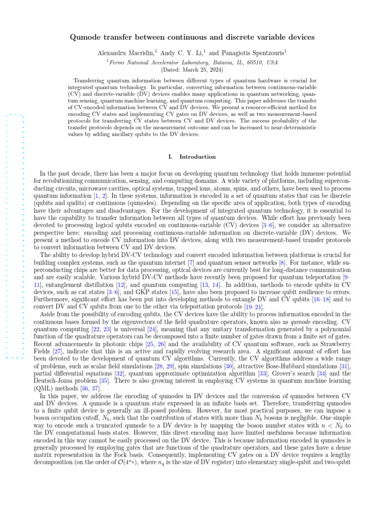Qumode Transfer Between Continuous and Discrete Variable Devices | PDF | Quantum Computing ...