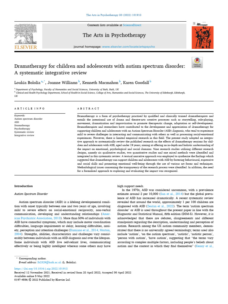 Dramatherapy for children and adolescents with autism spectrum disorder ...