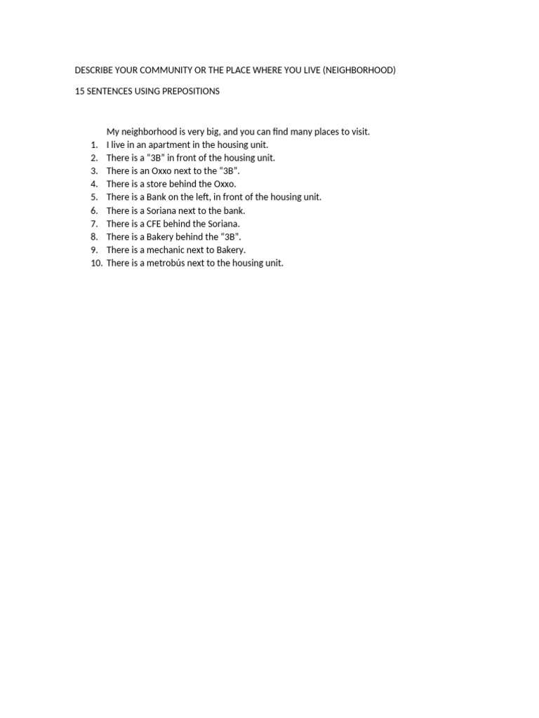 Describe Your Community or The Place Where You Live | PDF