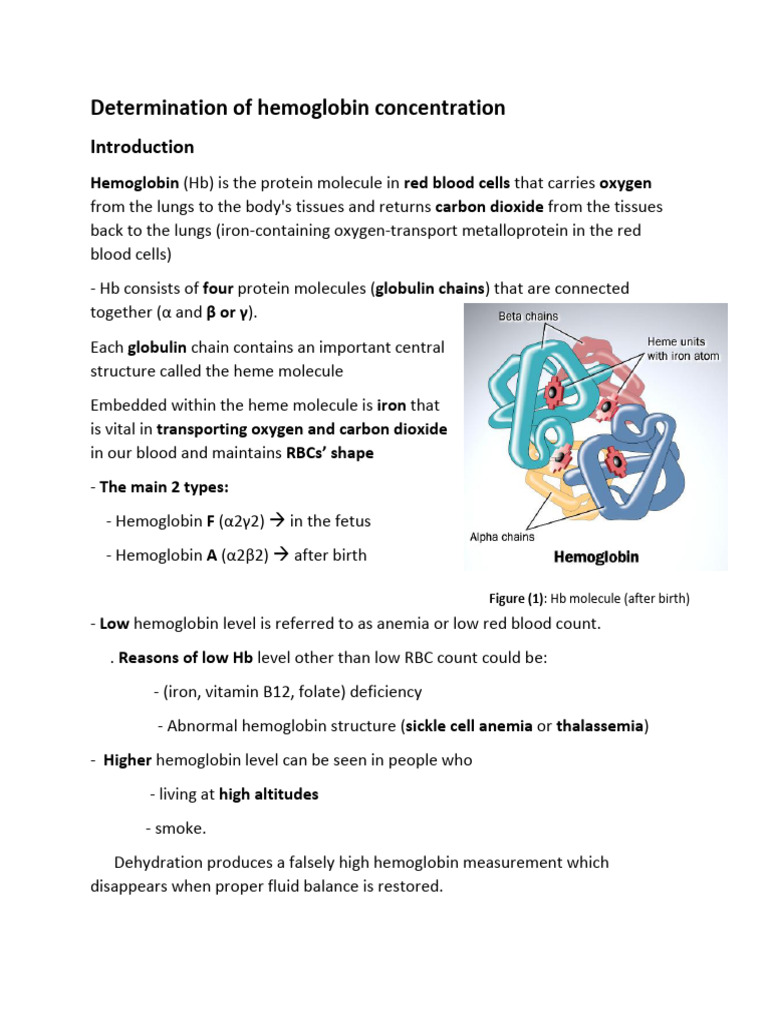 Lab 2 Determination of Hemoglobin Concentration 3 Muhadharaty | PDF