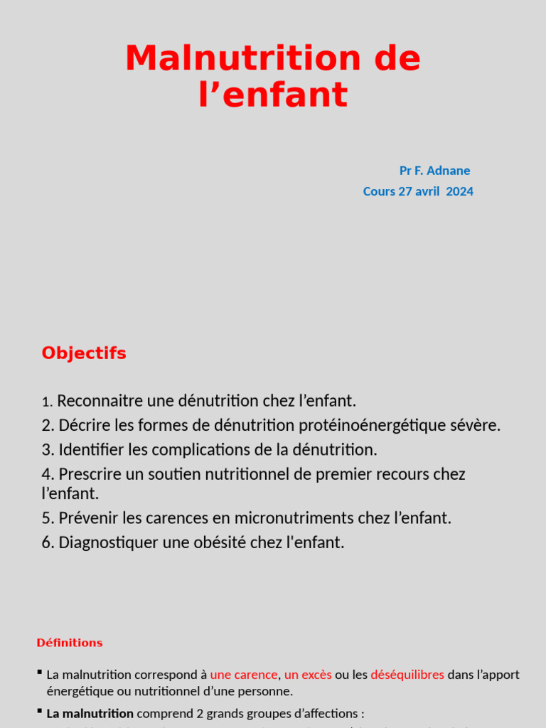 Malnutrition Cours | PDF | Nutrition | Self-Improvement