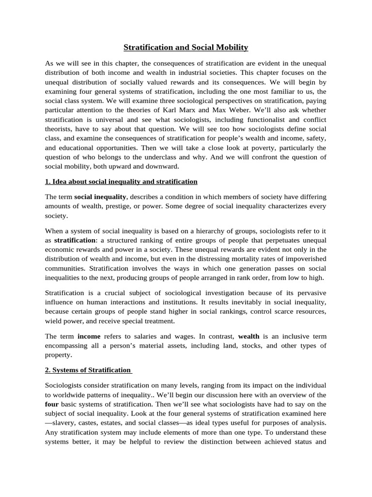 Lec 08-Stratification, The Social Mobility and Poverty | PDF