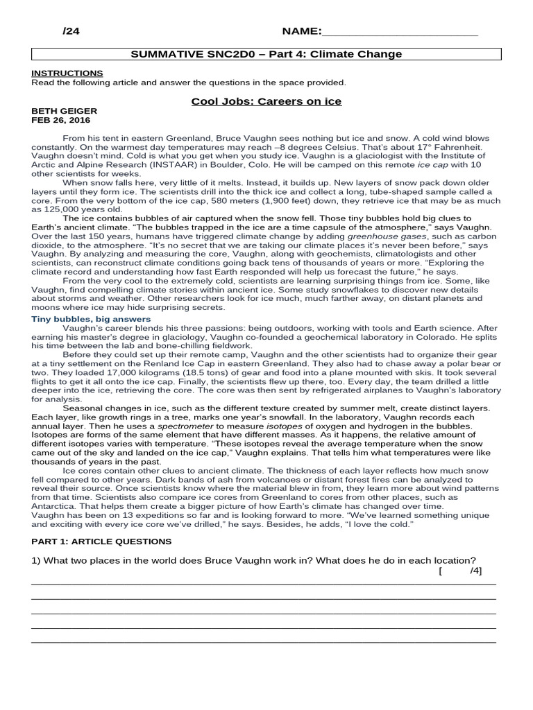 SUMMATIVE SNC2D0 Climate Change Jan 2023 | PDF