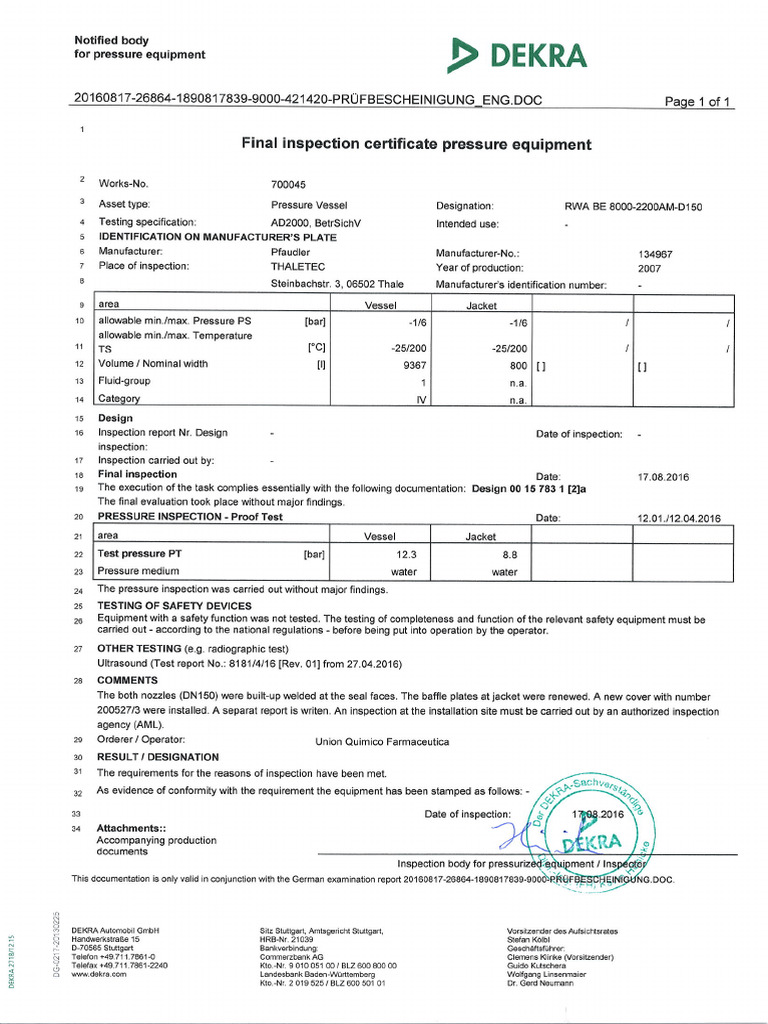 01 01 Final Inspection Certificate | PDF