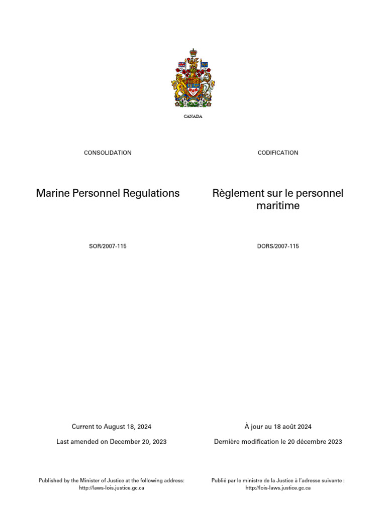 Règlement Sur Le Personnel Maritime (Nned To Know Part 2) | PDF