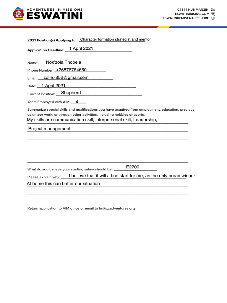 2021 Position(s) Applying For: - Application Deadline | PDF