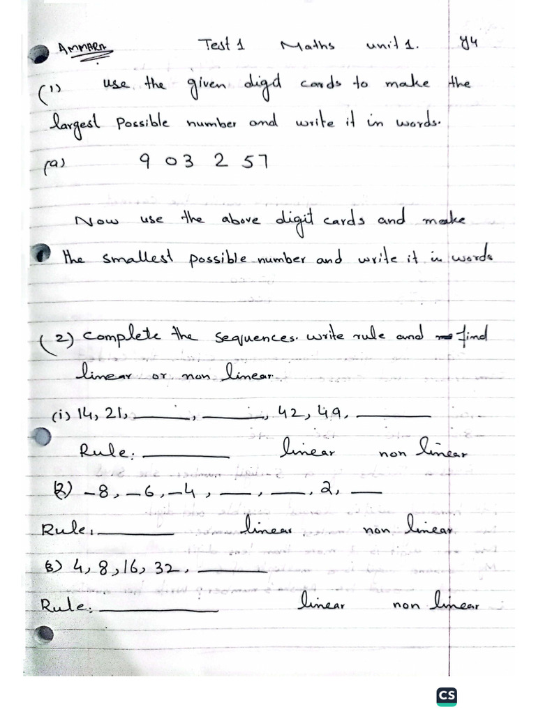 Y4 Maths Unit 1 Test 1 Prep Sheets 2024 - 2025 | PDF