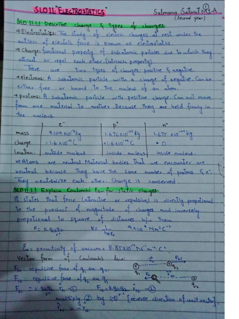 Physics Slo 11 Electrostatics | PDF