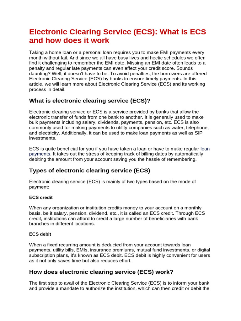 Electronic Clearing Service | PDF